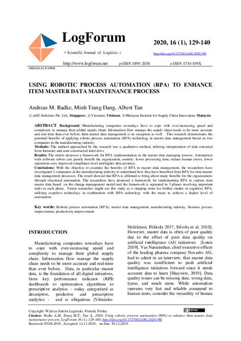 Pdf Using Robotic Process Automation Rpa To Enhance Item Master