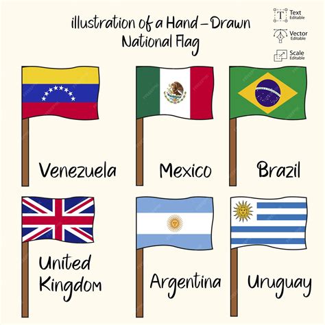 9 Banderas De Países Diferentes Del Mundo Ilustrador De Vectores De
