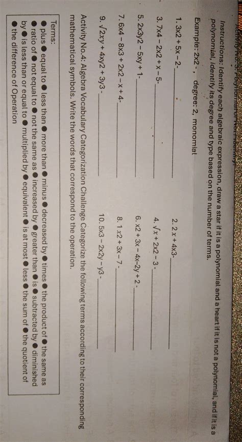 Activity No Polynomial Or NOT Polynomial StudyX
