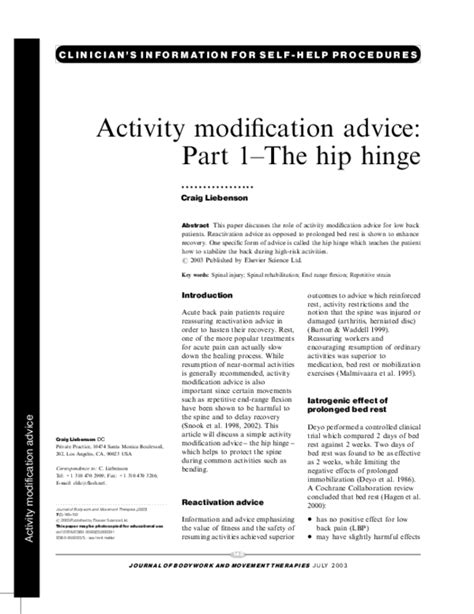 Pdf Activity Modification Advice Part 1—the Hip Hinge