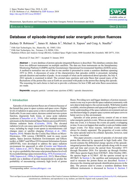 Pdf Database Of Episode Integrated Solar Energetic Proton Fluences