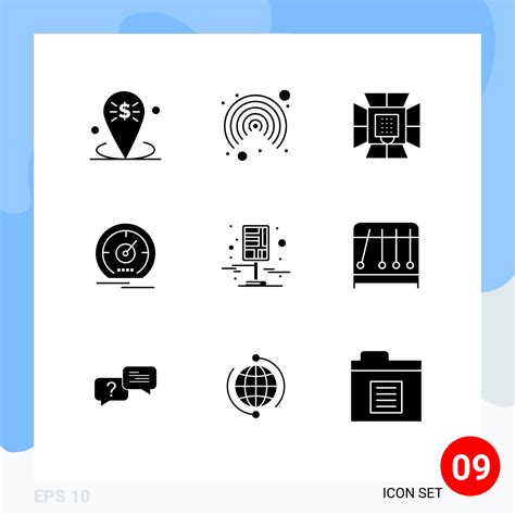 Solid Glyph Pack Of 9 Universal Symbols Of Speedometer Meter Illumination Dashboard Softbox