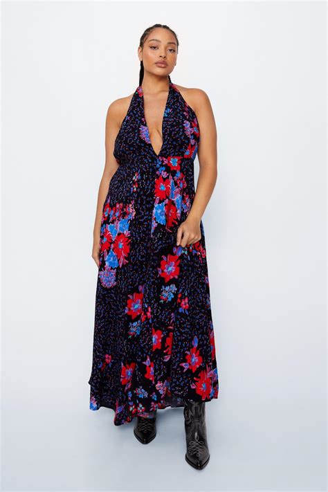 Plus Size Plunge Halter Floral Maxi Dress Nasty Gal