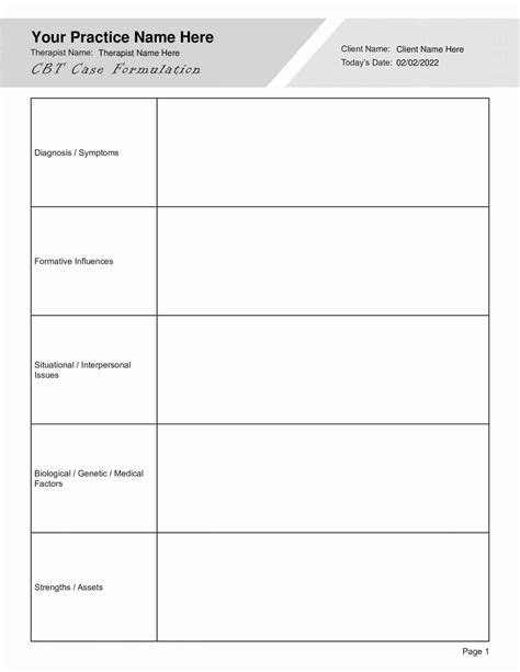Cbt Case Formulation Worksheet Pdf Template