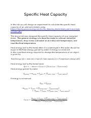 Lab Specific Heat Capacity Pdf Specific Heat Capacity In This Lab You Will Design An