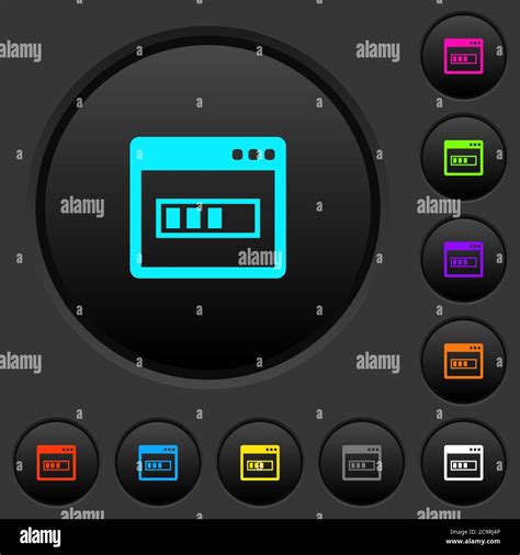 Application Installing Dark Push Buttons With Vivid Color Icons On Dark Grey Background Stock