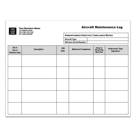 Blank Aircraft Maintenance Log Printable