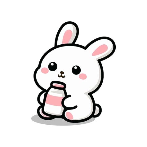 Premium Vector Cute Rabbit Drinking Milk Cartoon Vector Illustration