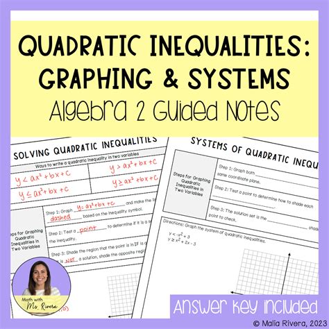 Solving Quadratic Inequalities Systems By Graphing Guided Notes For Algebra Made By Teachers
