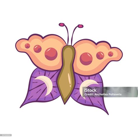 달과 태양이 고립된 신비로운 천상의 나방 날개를 가진 보헤미안 나비입니다 벡터 단일 그림 0명에 대한 스톡 벡터 아트 및 기타 이미지 Istock