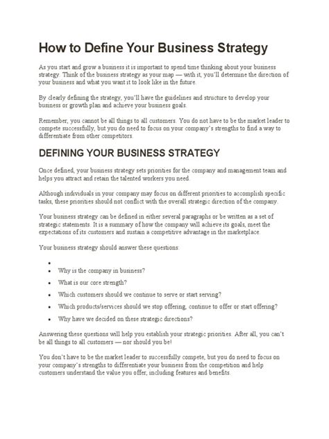 How To Define Your Business Strategy Pdf Strategic Management