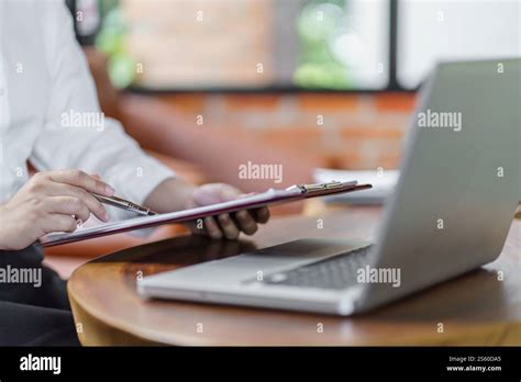 Happy Young Asian Woman Working On Computer Business Data Analyst Stock