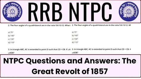 Rrb Group D Rrb Ntpc Questions And Answers From The Great Revolt Of 1857 Marugujarat App