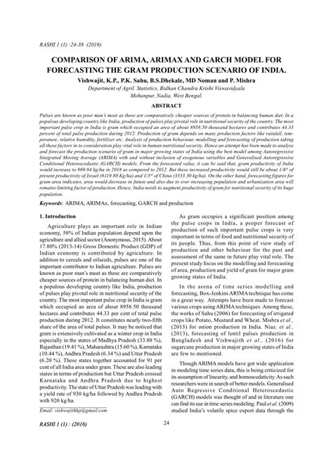 Pdf Comparison Of Arima Arimax And Garch Model For Forecasting The Gram Production Scenario