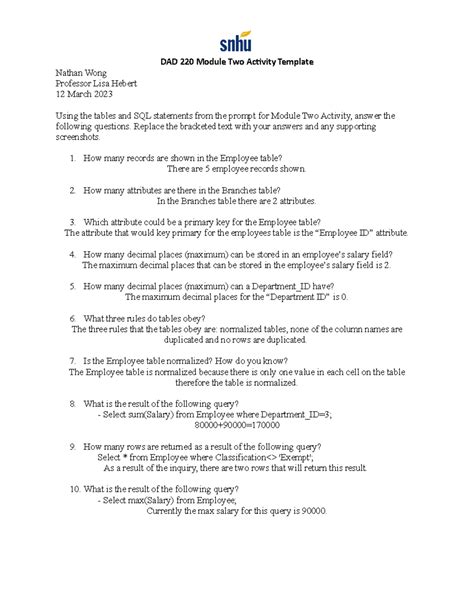 Dad 220 Module Two Activity Template 2 Dad 220 Module Two Activity Template Nathan Wong