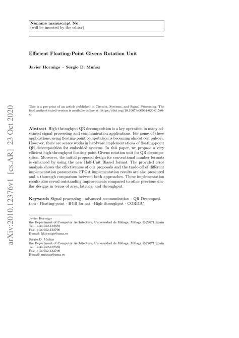 Pdf Efficient Floating Point Givens Rotation Unit