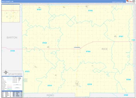 Rice County Ks Zip Code Wall Map Basic Style By Marketmaps Mapsales