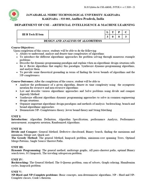 Daa Syllabus Pdf Algorithms Dynamic Programming