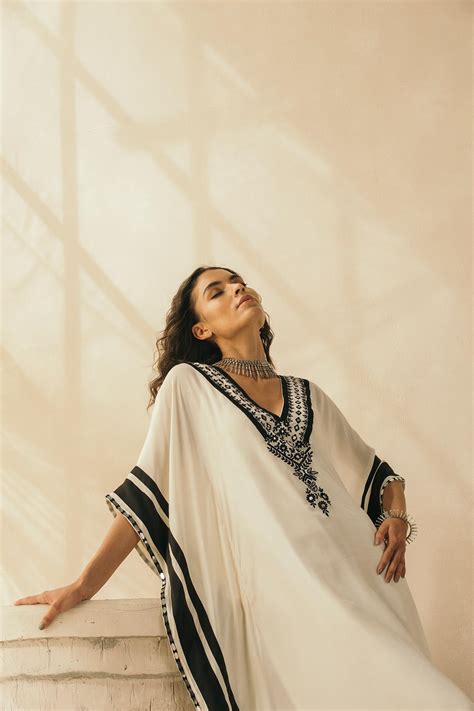 Ebony And Ivory Embroidered Kaftan Sureena Chowdhri
