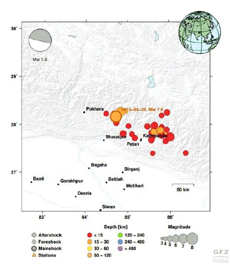 Nepal Earthquake 2542015 Moment Tensor Solution Plotted As Beach