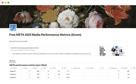 Free Meta Ads Media Performance Metrics Ecom Notion Template