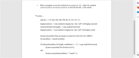 Solved 1 Write A Program To Test The Method Binarysearch