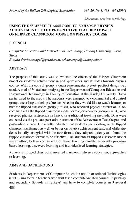 Pdf Using The Flipped Classroom To Enhance Physics Achievement Of The Prospective Teacher