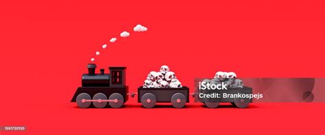 인간의 두개골로 가득 찬 검은 기차와 마차 전쟁 갈등의 확대 빨간색 배경 3d 렌더링에 전쟁 범죄 개념 Revolution에 대한 스톡 사진 및 기타 이미지 Istock