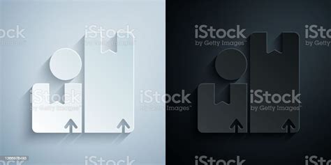 회색과 검은색 배경에 격리된 종이 컷 판지 상자 아이콘 상자 포장 소포 표지판 배송 및 포장 종이 아트 스타일 벡터 0명에 대한 스톡 벡터 아트 및 기타 이미지 Istock