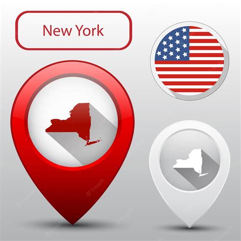 Premium Vector Set Of New York State With Flag America And Map Pointer