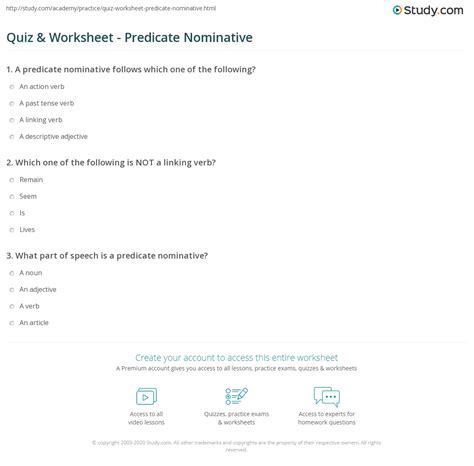 Predicate Nominative Worksheets