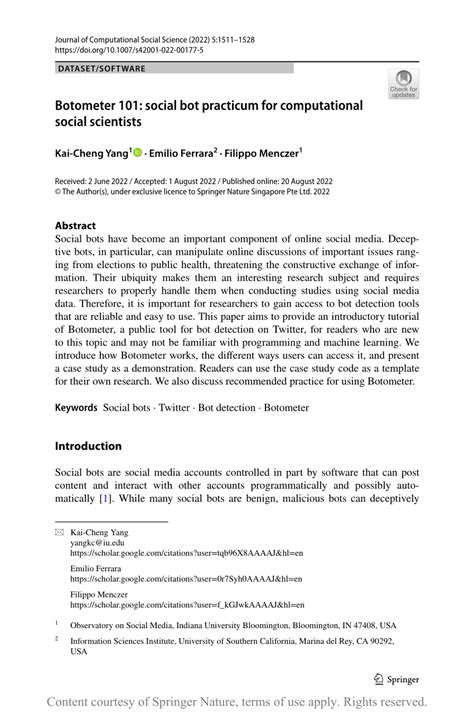 botometer 101 social bot practicum for computational social scientists
