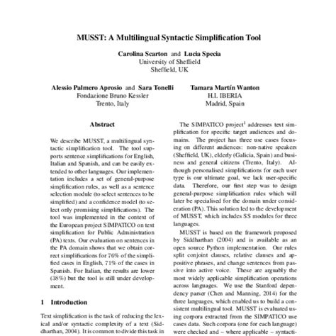 Musst A Multilingual Syntactic Simplification Tool Acl Anthology