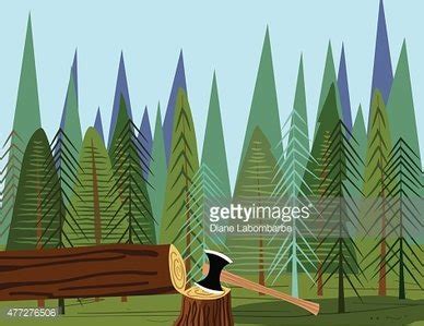 Axe Stuck In A Chopped Tree In The Forest Royalty Free Vector Stock FreeImages