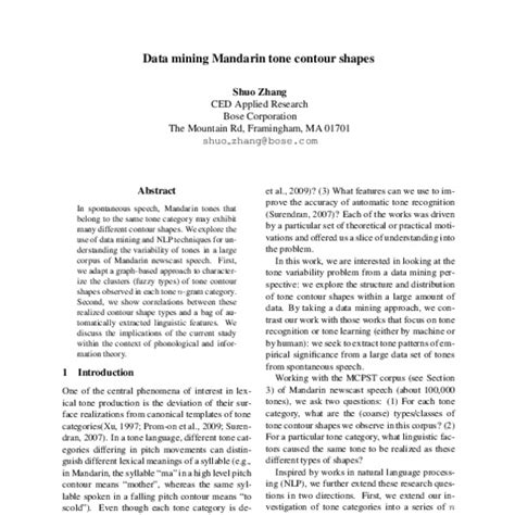 Data Mining Mandarin Tone Contour Shapes Acl Anthology