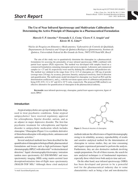 Pdf The Use Of Near Infrared Spectroscopy And Multivariate Calibration For Determining The