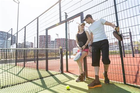 Paddle Tennis Couple Players Ready For Class Stock Image Image Of