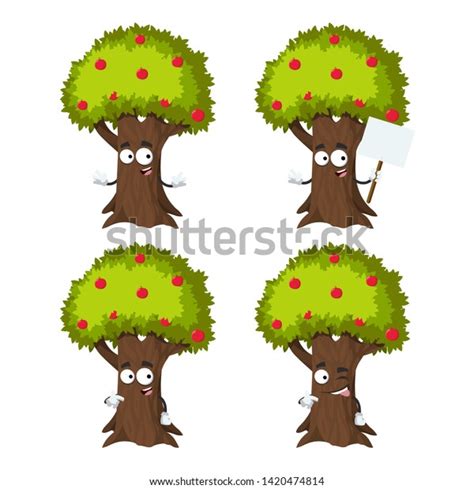 Set Cartoon Apple Tree Full Red Stock Vector Royalty Free Shutterstock