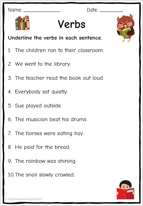 Identifying Verb Worksheets Free Printables Worksheets Library