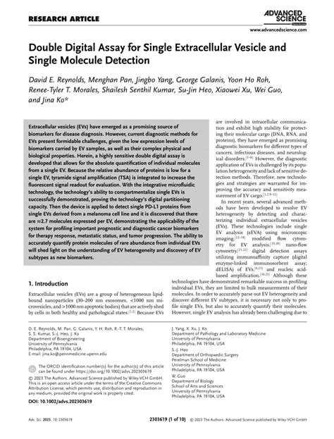 Pdf Double Digital Assay For Single Extracellular Vesicle And Single Molecule Detection