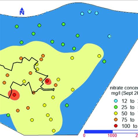 Spatial Distribution Of Nitrate Concentrations Zonation And Points Download Scientific