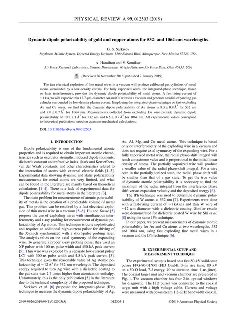 Pdf Dynamic Dipole Polarizability Of Gold And Copper Atoms For 532 And 1064 Nm Wavelengths