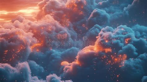 Ethereal Cloud Computing Concept With Data Storage Visualization Stock Illustration