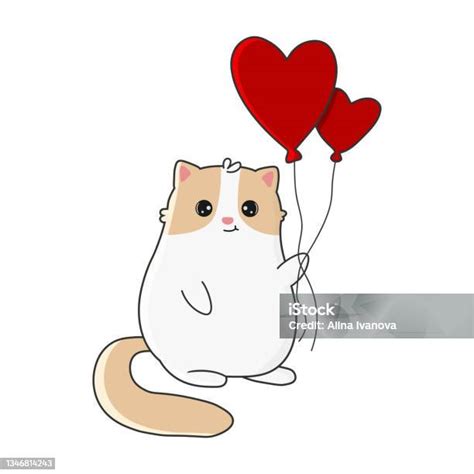 풍선 귀여운 만화 고양이 해피 발렌타인 데이 인사말 카드 벡터 그림입니다 2월에 대한 스톡 벡터 아트 및 기타 이미지 2월 검은색 고양이 새끼 Istock