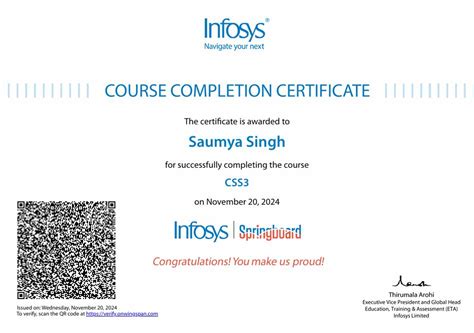 Saumya Singh On Linkedin Css3 Webdevelopment Certification Infosys
