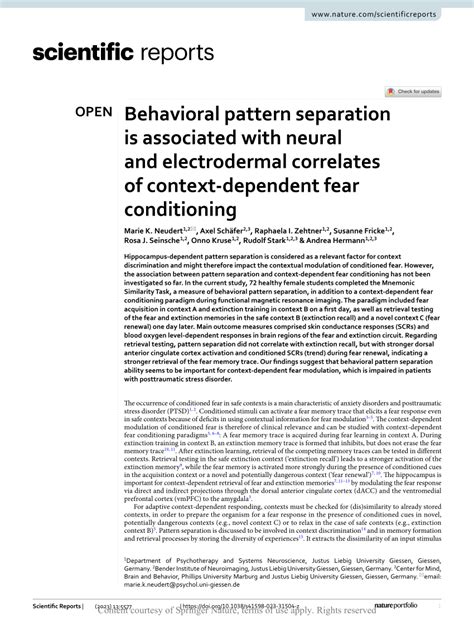 Pdf Behavioral Pattern Separation Is Associated With Neural And