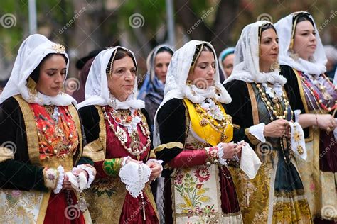 Sardinian Women At Saint Efisio Feast Festival Parade Editorial