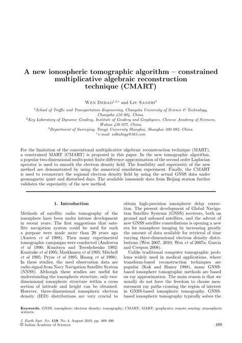 Pdf A New Ionospheric Tomographic Algorithm — Constrained