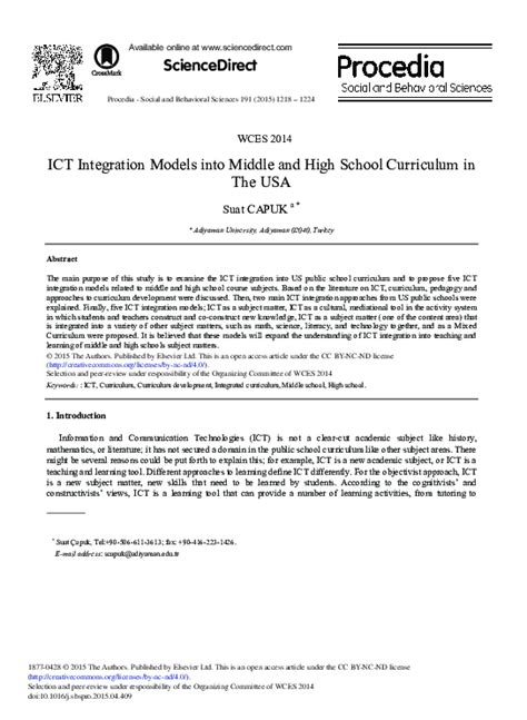 Pdf Ict Integration Models Into Middle And High School Curriculum In The Usa