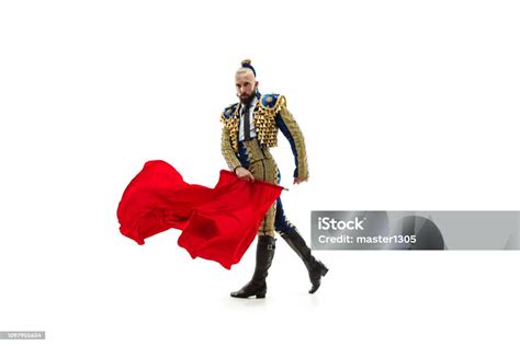 Torero 블루와 골드 벌 또는 흰색 위에 절연 전형적인 스페인 투우사 Carnival에 대한 스톡 사진 및 기타 이미지